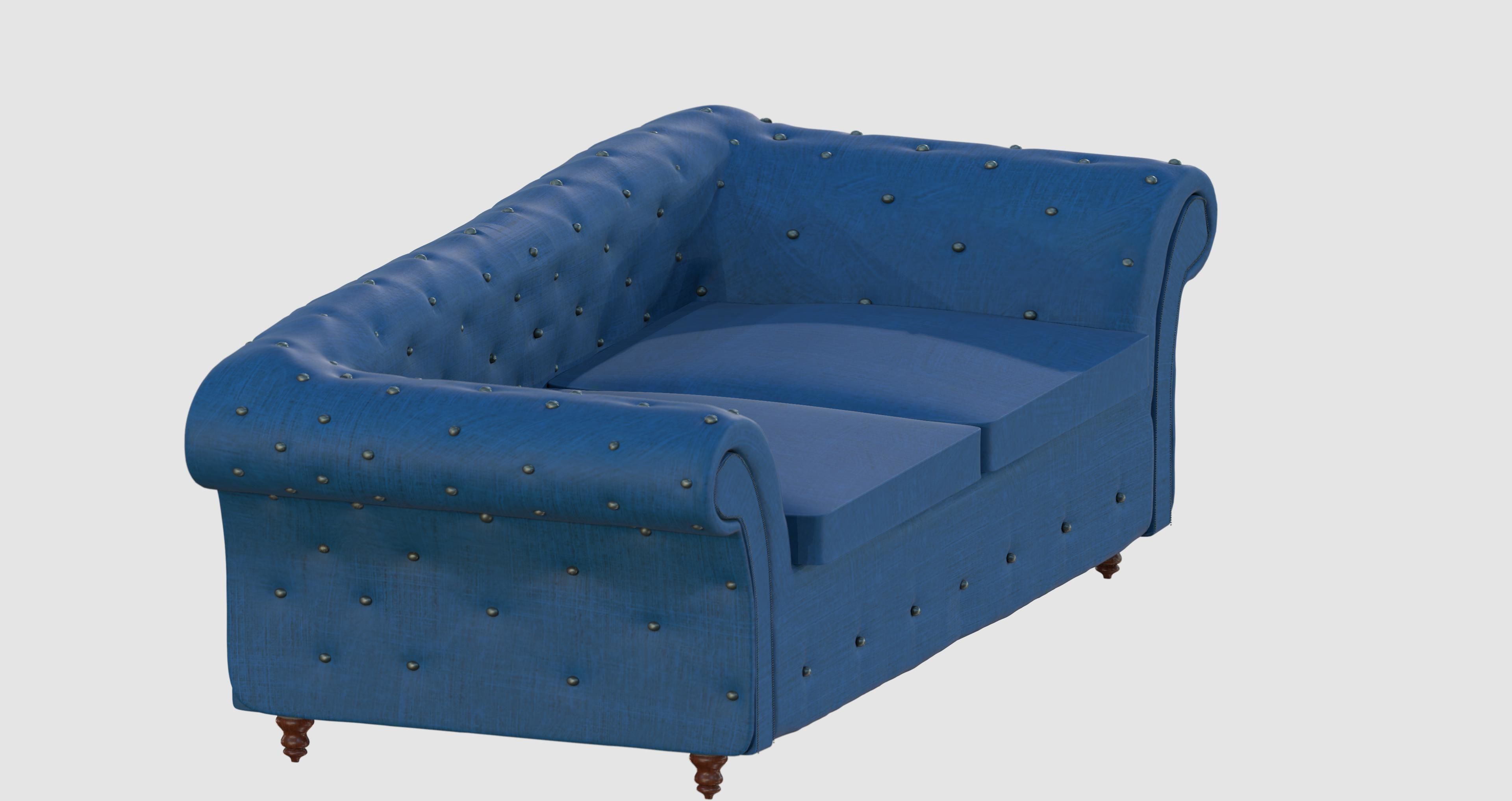 Blue basic capitone sofa 3D model | CGTrader