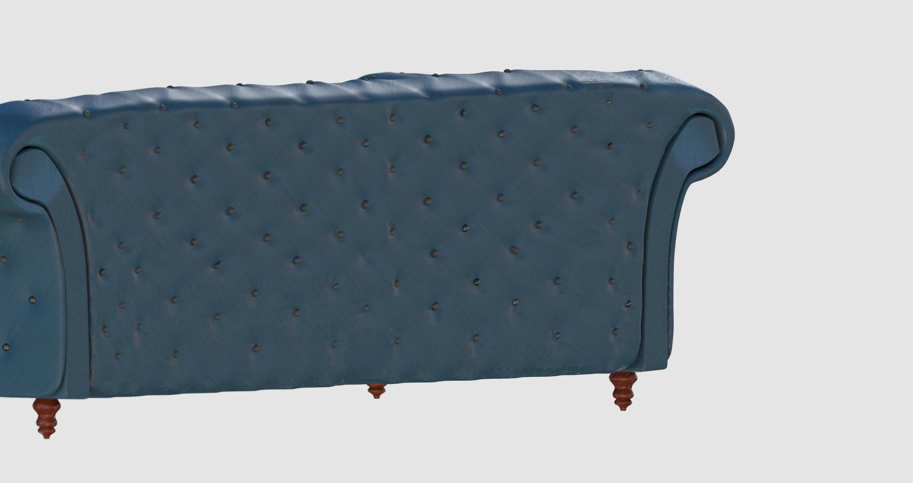 Blue basic capitone sofa 3D model | CGTrader