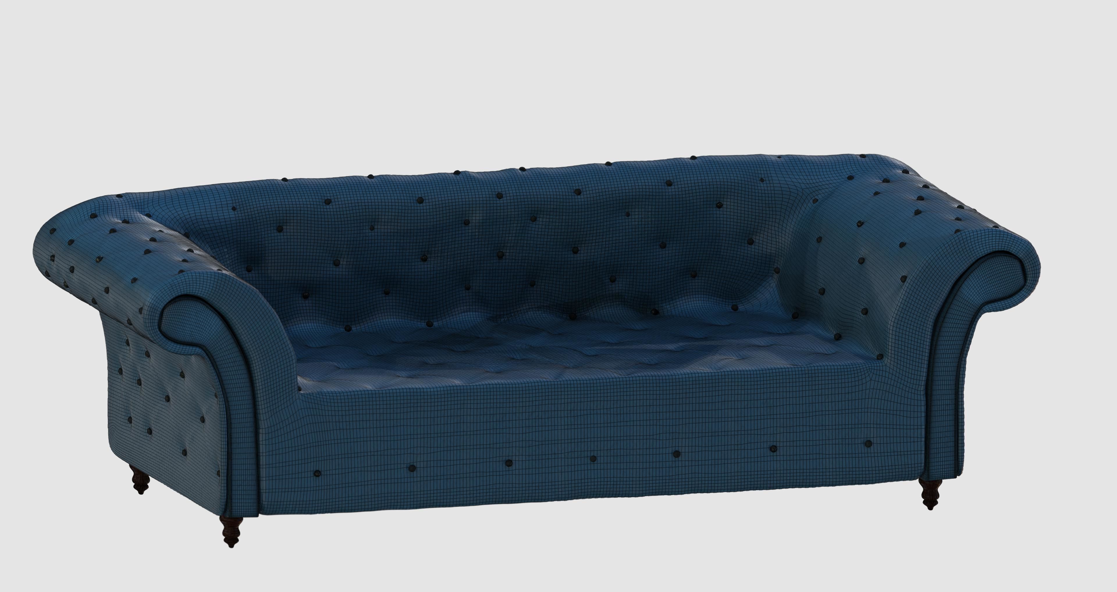 Blue basic capitone sofa 3D model | CGTrader