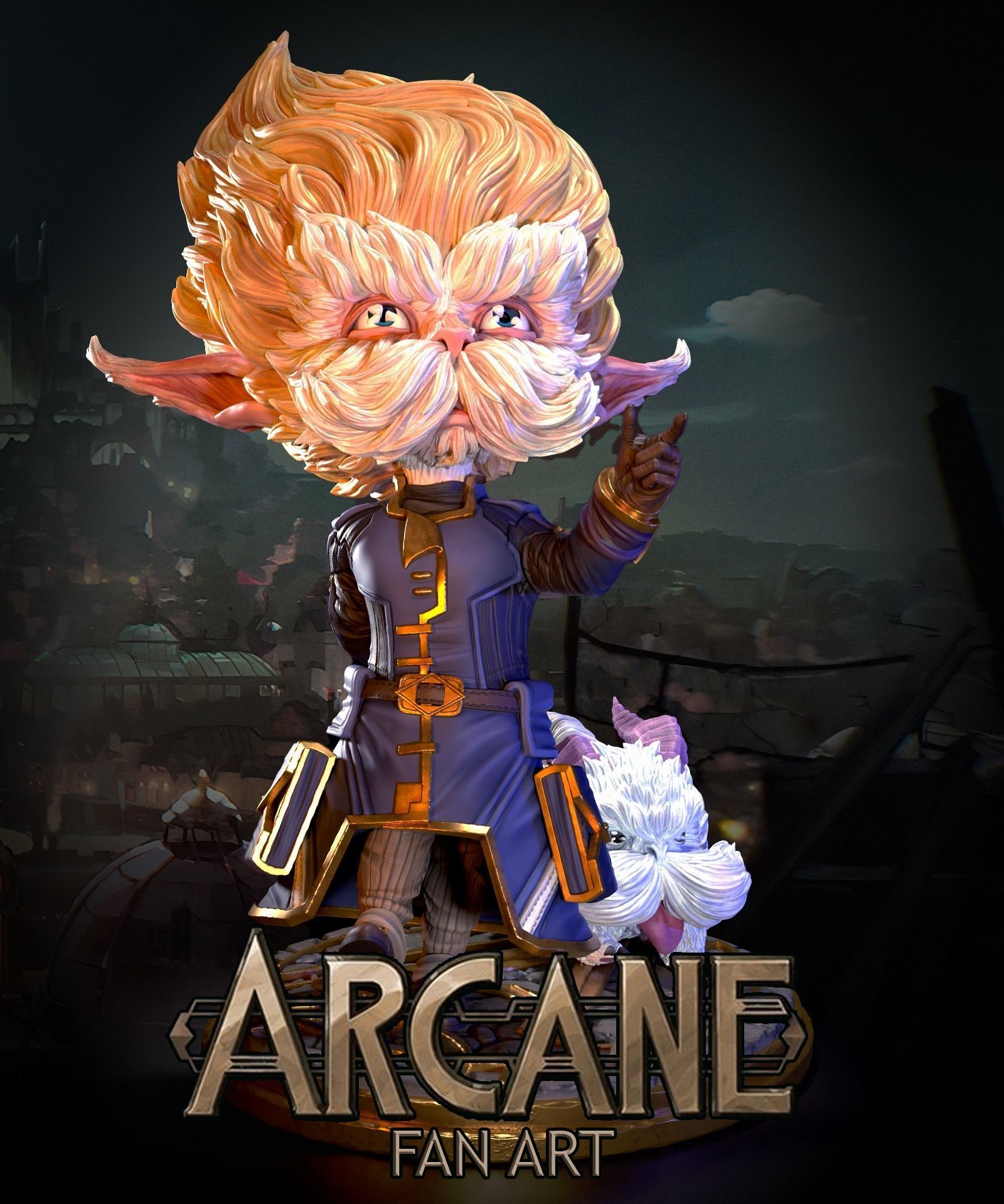 Arcane Fanart - Heimerdinger and his Poro 3d print figurine 3D model 3D ...