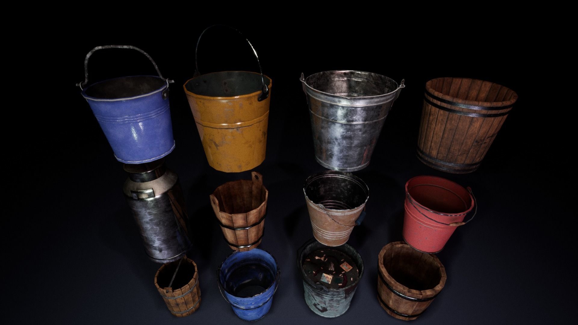 3D model Buckets 12 Assets VR / AR / low-poly | CGTrader