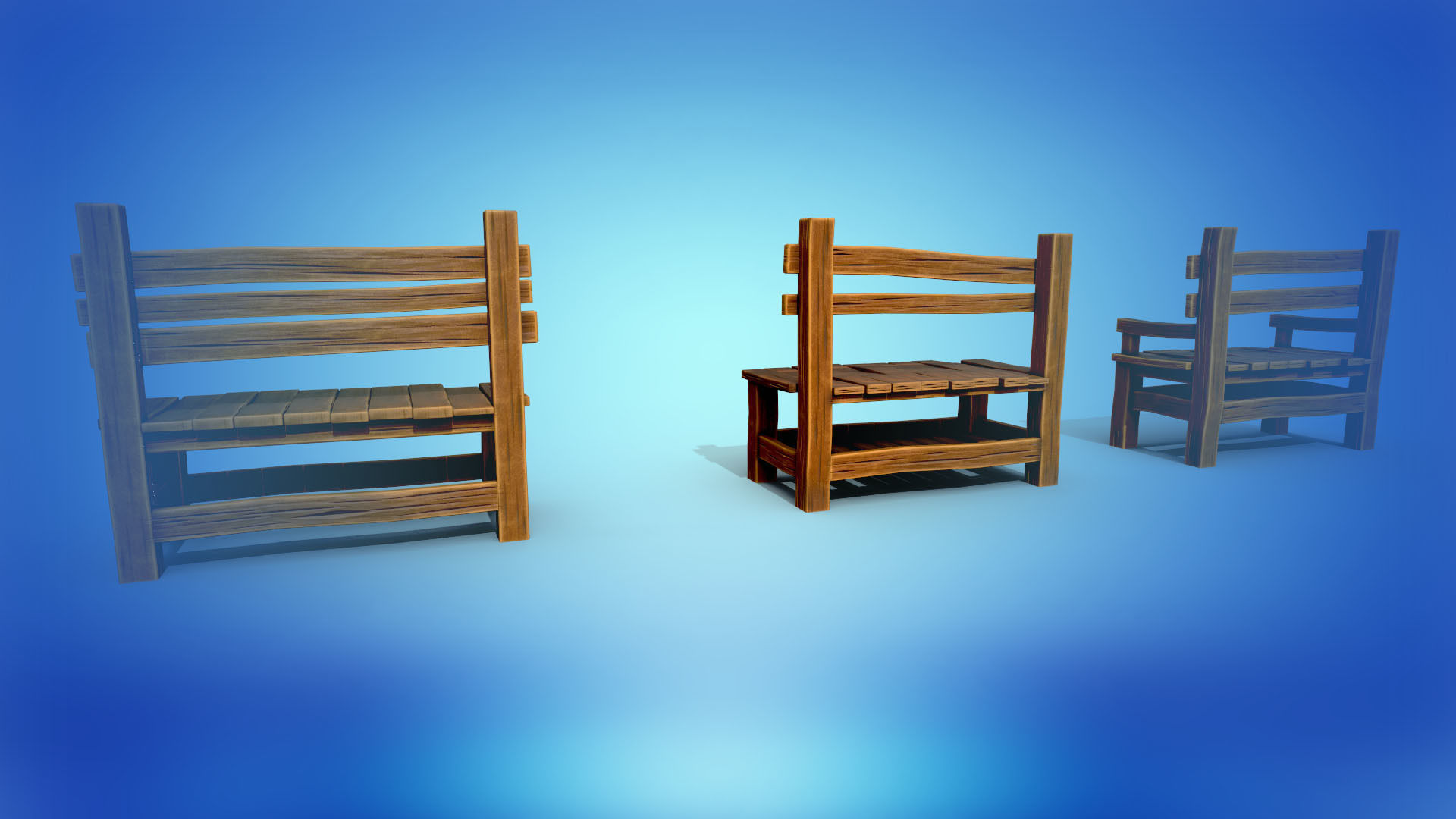 3D model Stylized bench bench 3 types PBR low-poly game ready VR / AR ...