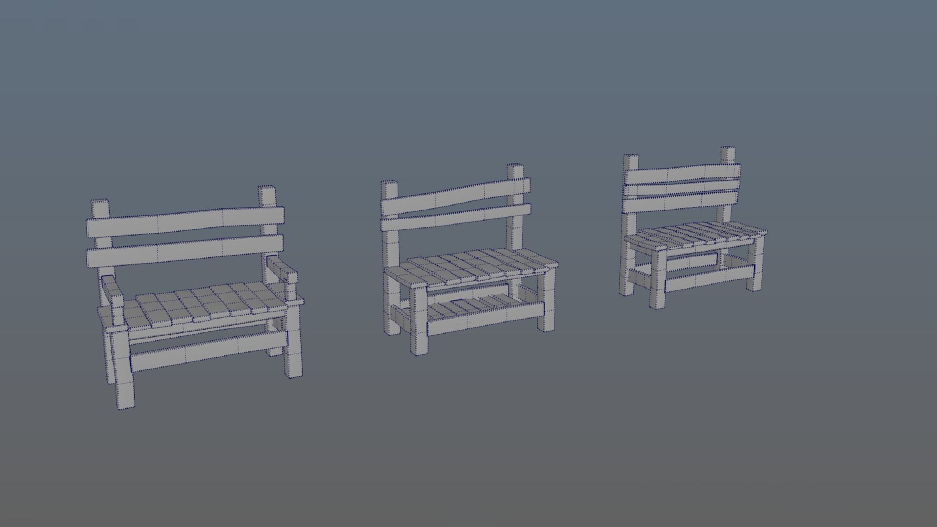 3D model Stylized bench bench 3 types PBR low-poly game ready VR / AR ...