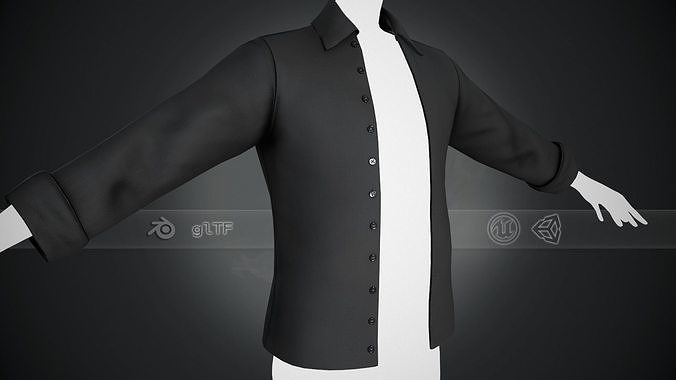 3D model Black Open Front Shirt Style 1 VR / AR / low-poly | CGTrader