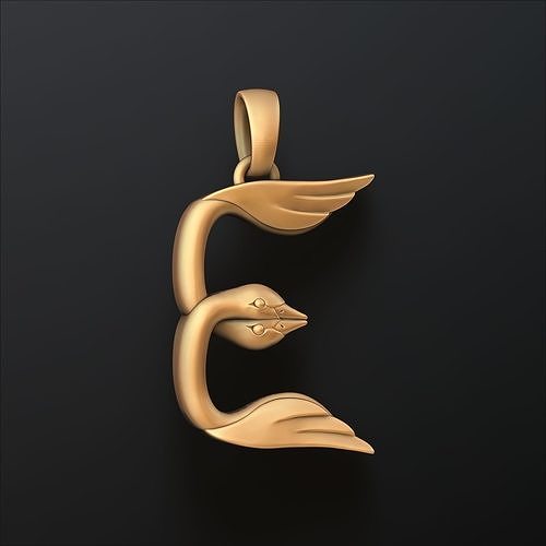 Bird Letter E Pendant 3D model 3D printable | CGTrader