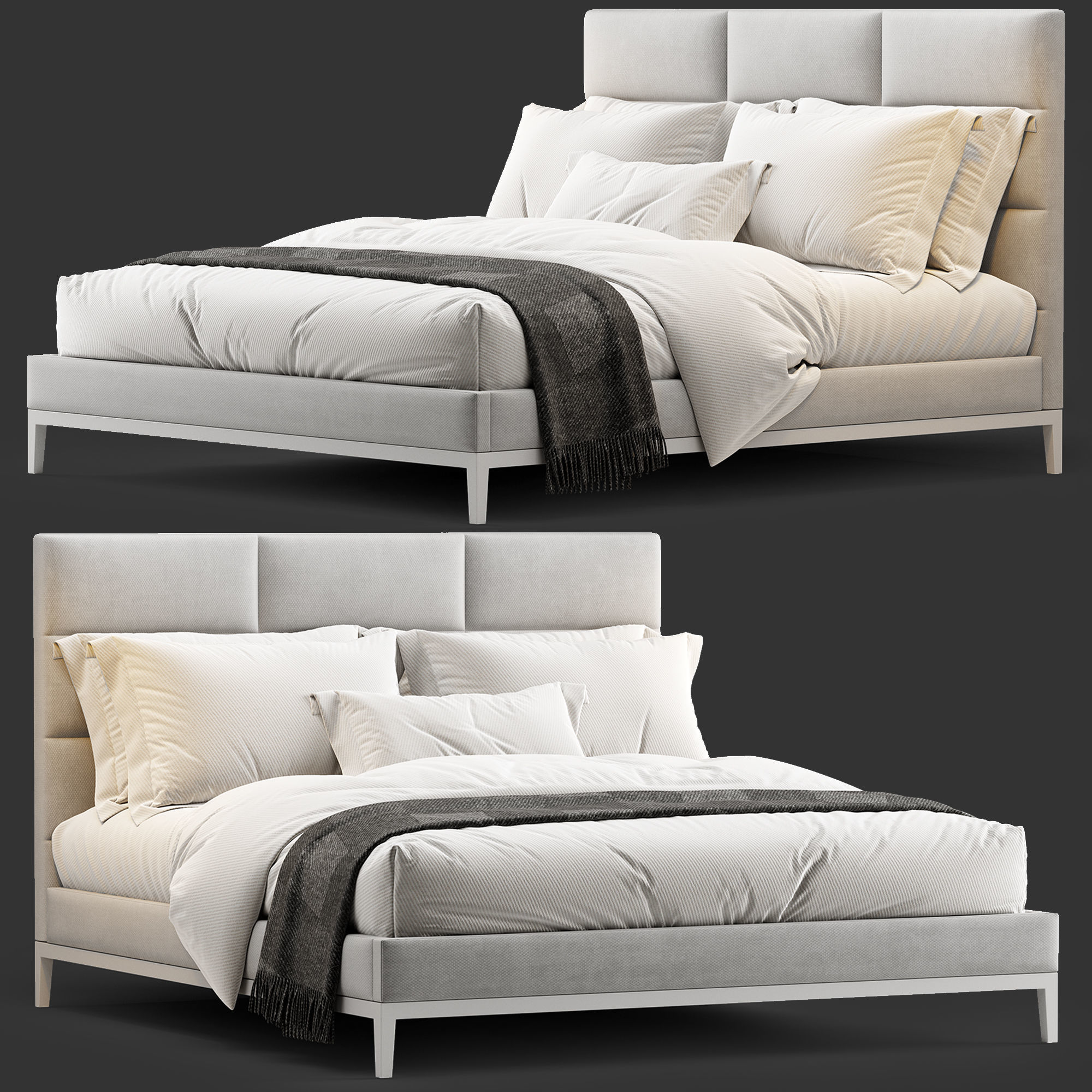 ITALIA FABRIC RECTANGULAR BED - OAK BASE 3D model | CGTrader