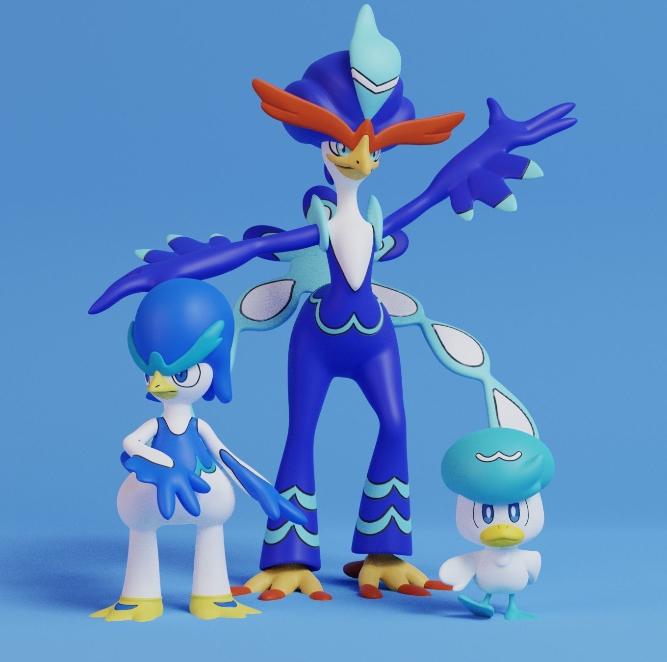 Pokemon - Quaxly Quaxwell and Quaquaval with 2 poses 3D model 3D ...