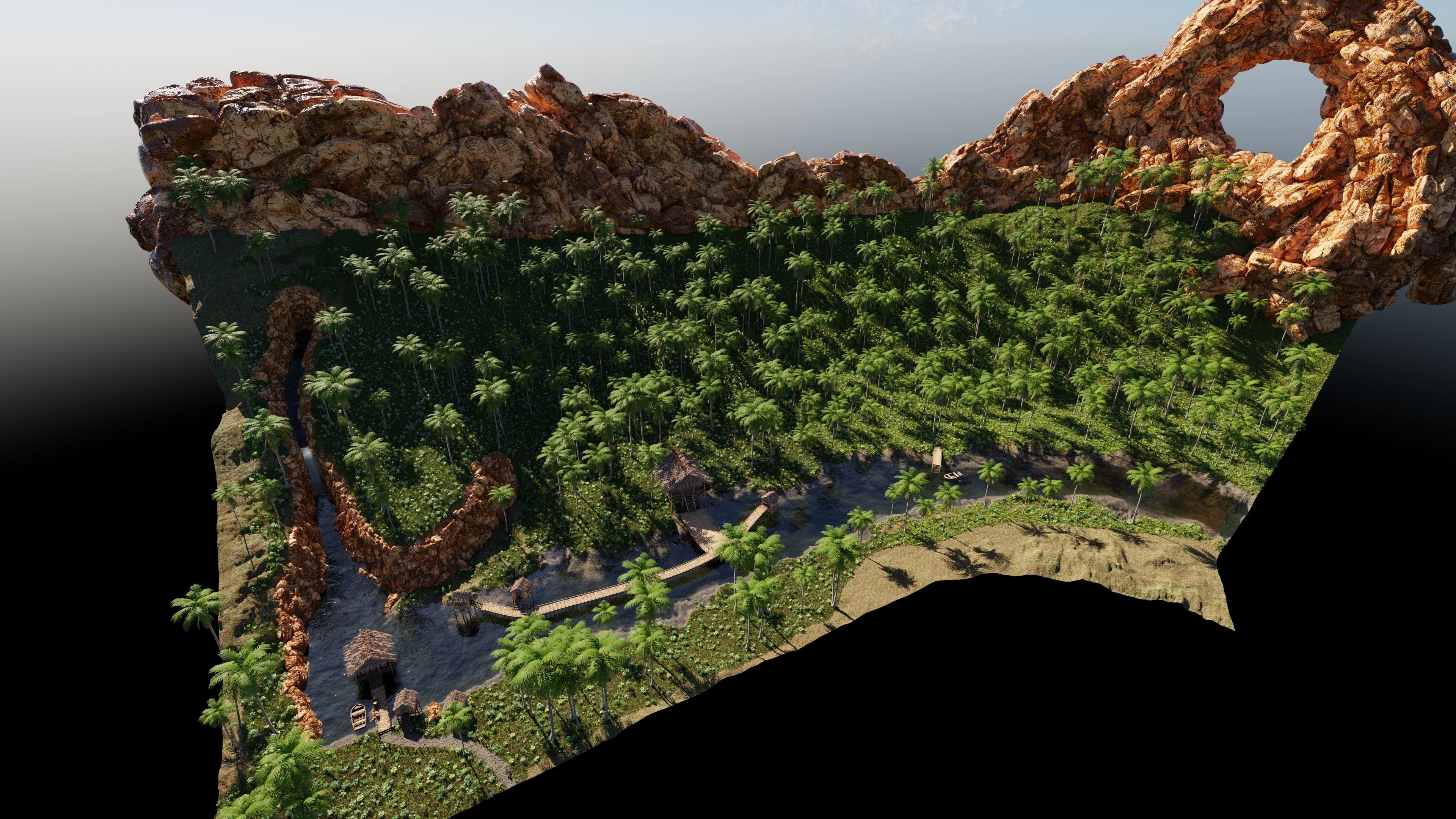 Waterfall Tropical Scene 3D model | CGTrader