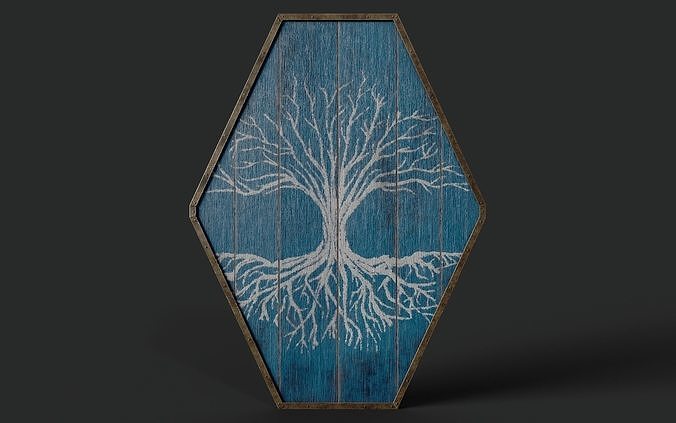 3D model Slavic diamond-shaped shield painted blue with trees symbol VR ...