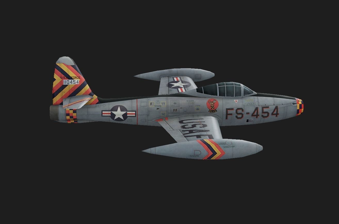 3D model The F-84B Thunderjet Hand painted game model VR / AR / low ...