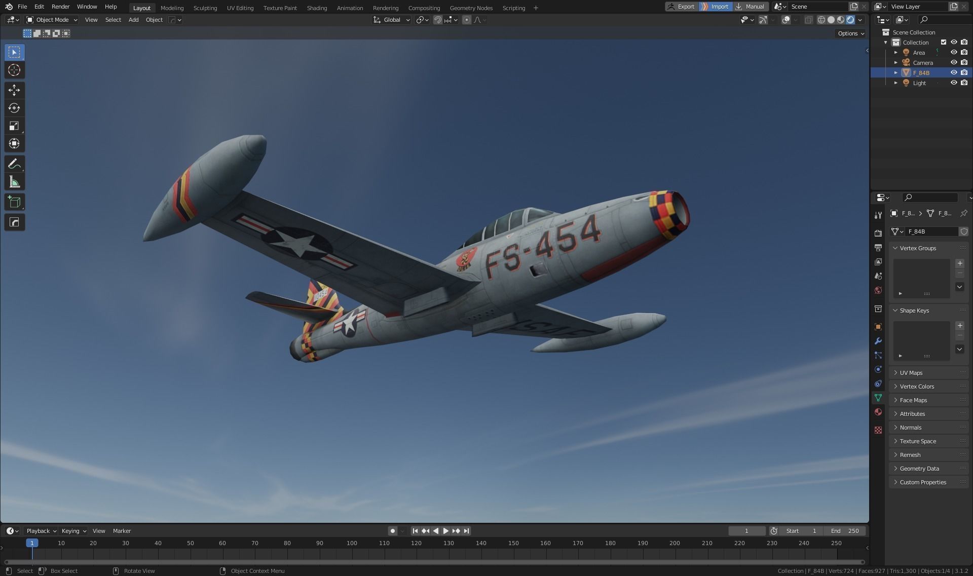 3D model The F-84B Thunderjet Hand painted game model VR / AR / low-poly | CGTrader