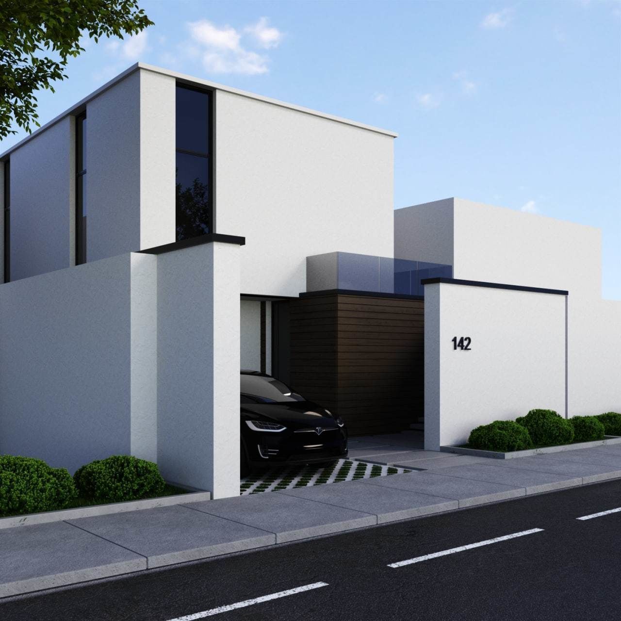 exterior high tech house model with car model tesla X 3D model | CGTrader