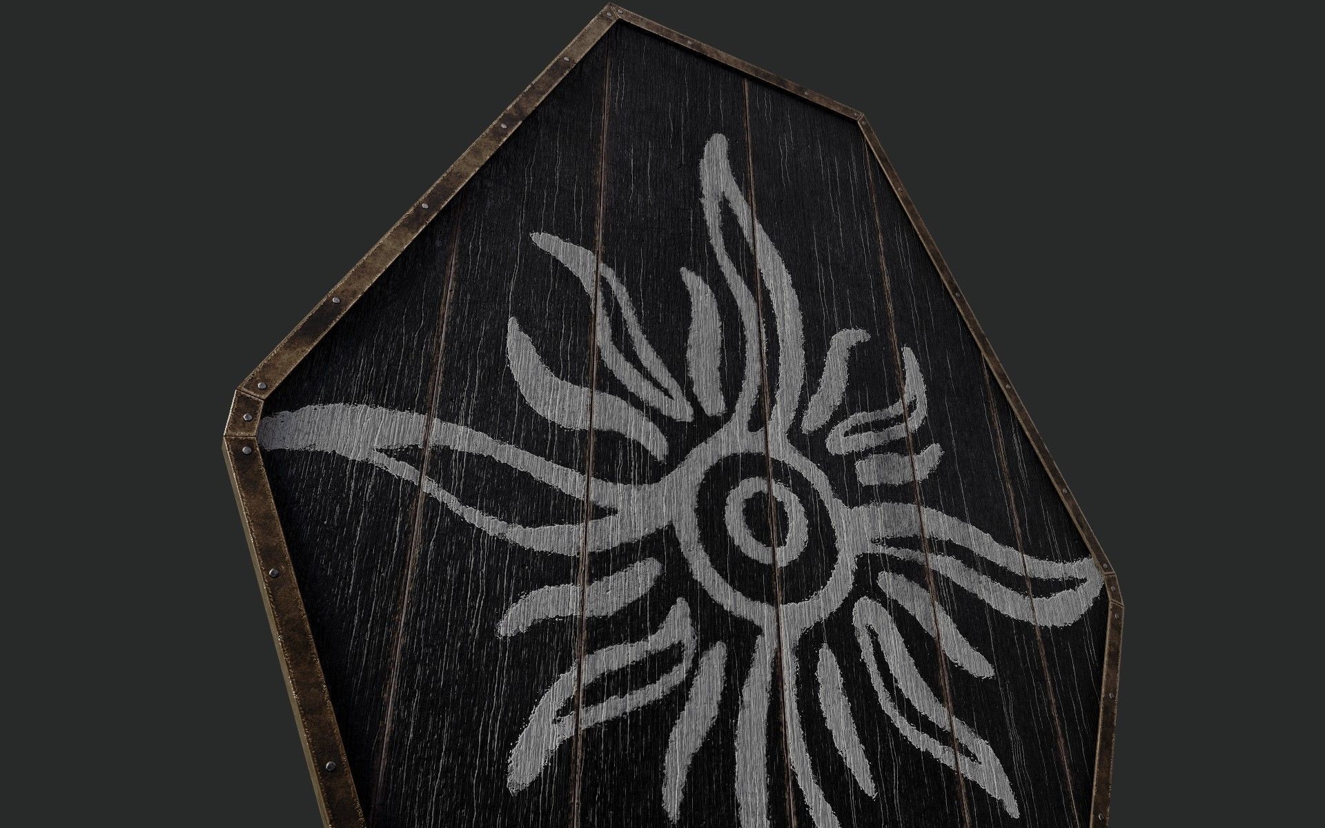 3D model Slavic diamond-shaped shield painted black with sun symbol VR ...