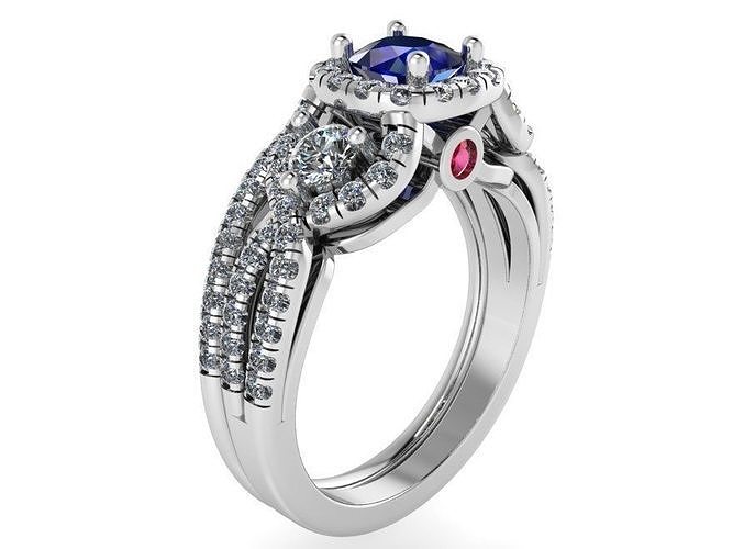 Blue stone diamond ring with rows 2372 3D print model 3D model 3D ...