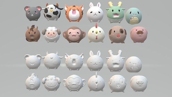 12 Chinese Zodiac Signs - Cartoon 3D model 3D printable | CGTrader