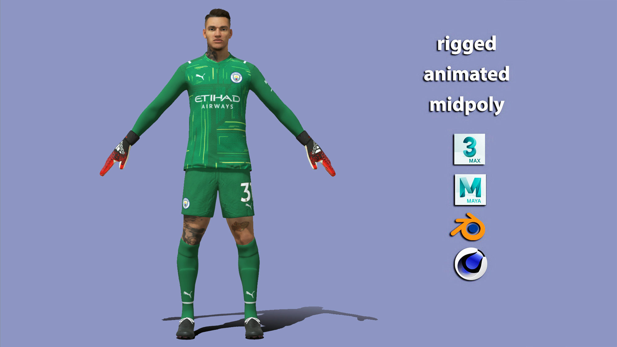 3D Rigged Ederson goalkeeper Manchester City 3D model rigged | CGTrader