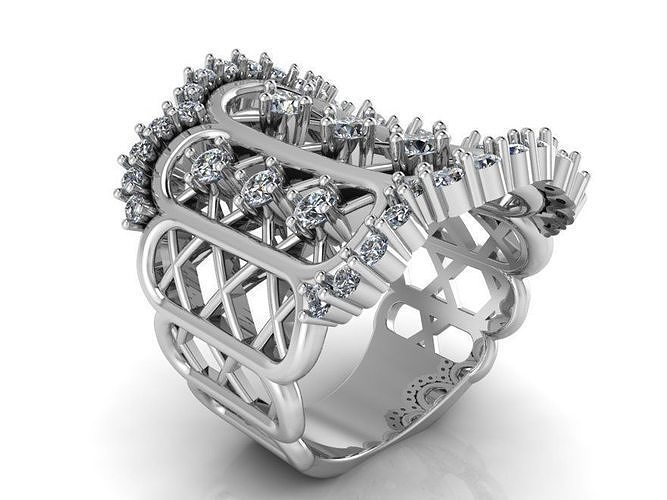 3-Row and 9-Stone diamond ring 2404 3D print model 3D model 3D ...