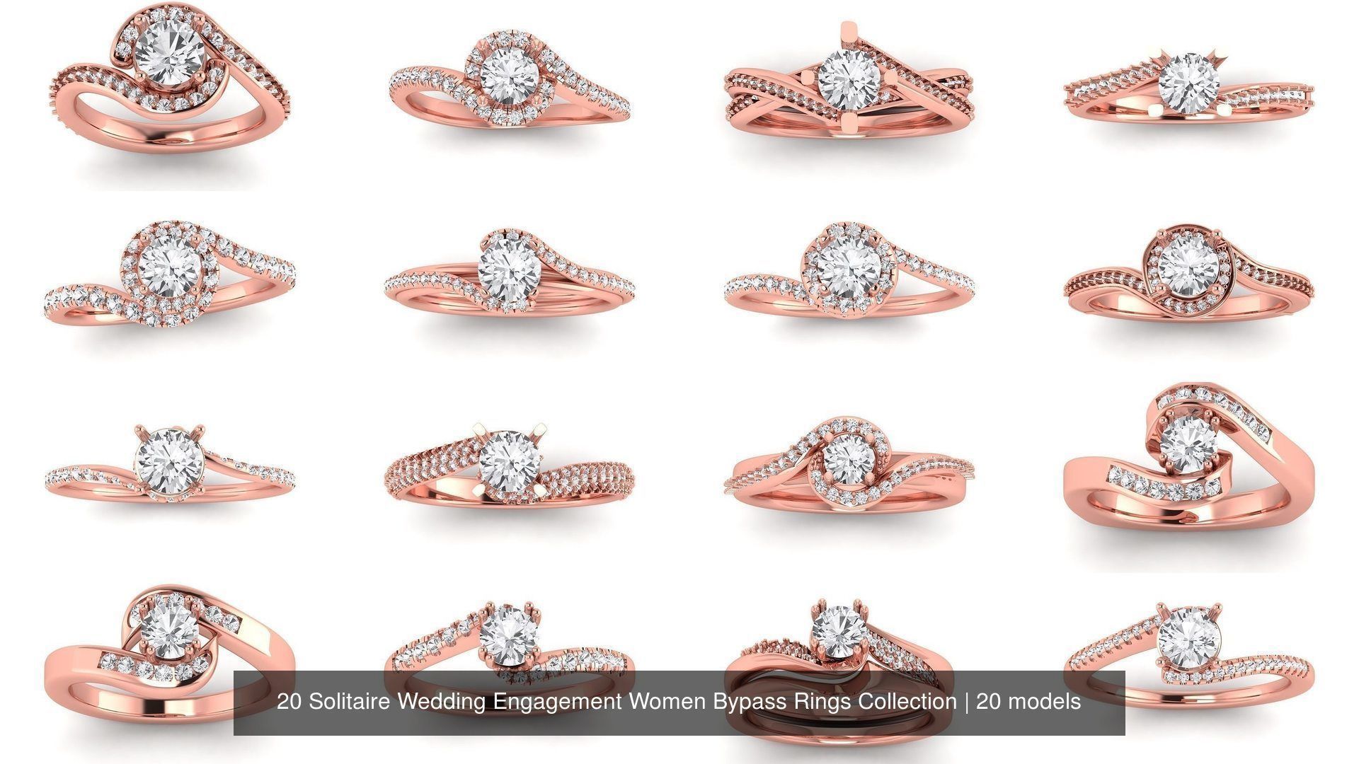 20 Solitaire Wedding Engagement Women Bypass Rings Collection | CGTrader