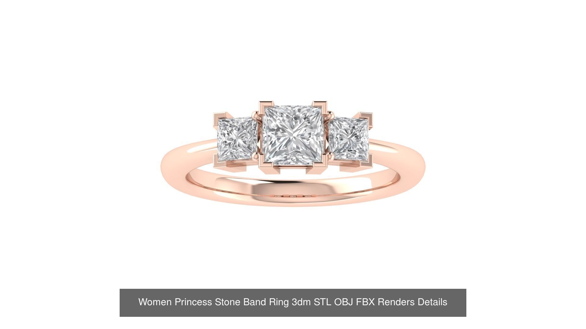 13 Wedding Engagement Women Three Stone Princess Ring Collection | CGTrader