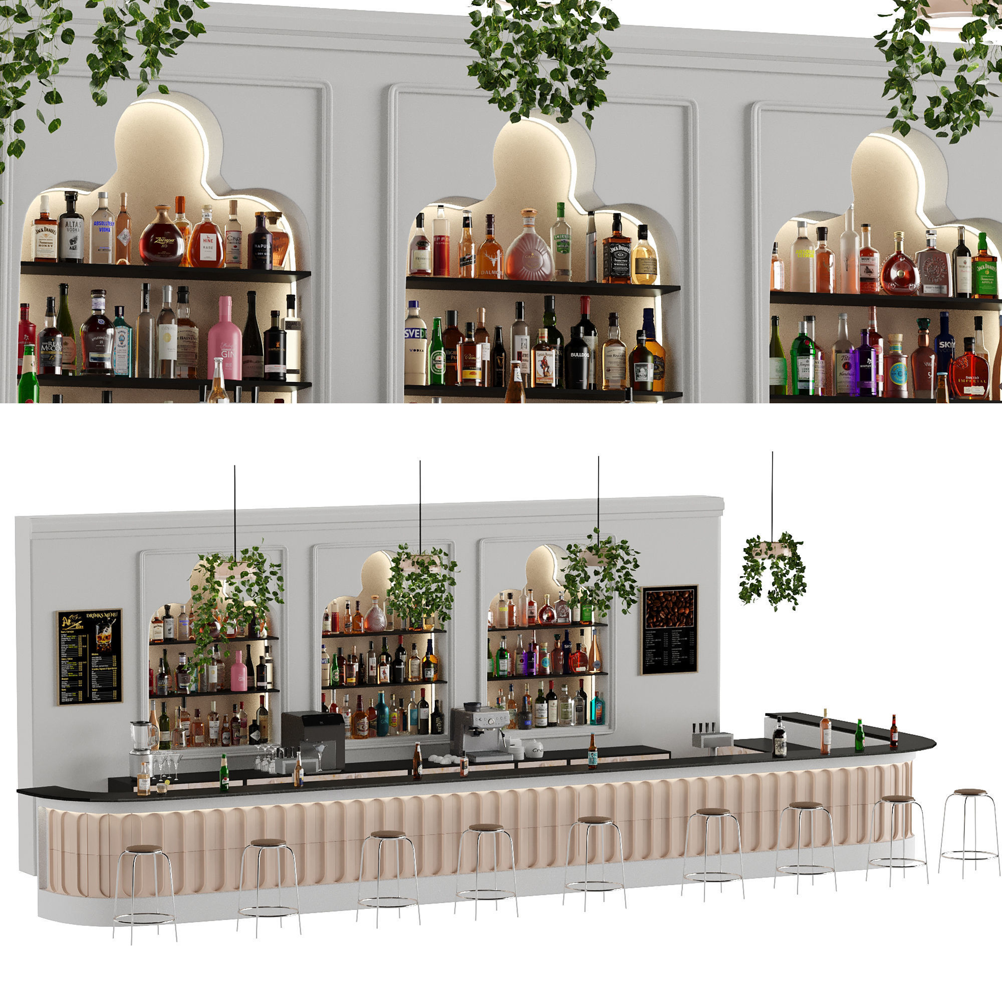 3D model Bar 12 Hotle Bar 110 Bottles Plus Bar Objects VR / AR / low ...