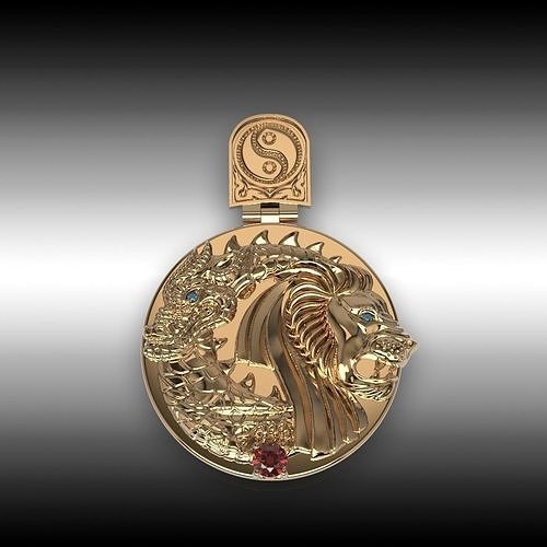 Pendant dragon and lion yin yang 3D model 3D printable | CGTrader