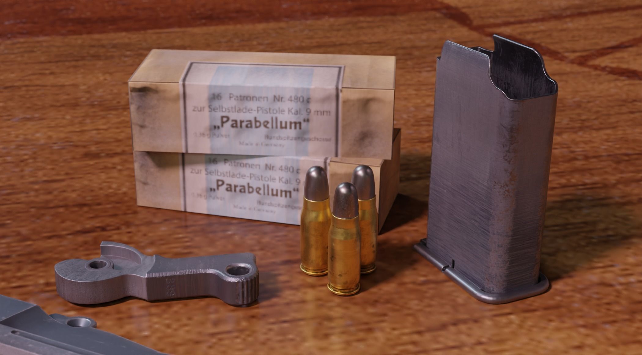 3D model Mauser C96 Broomhandle with carry case low poly game asset VR ...