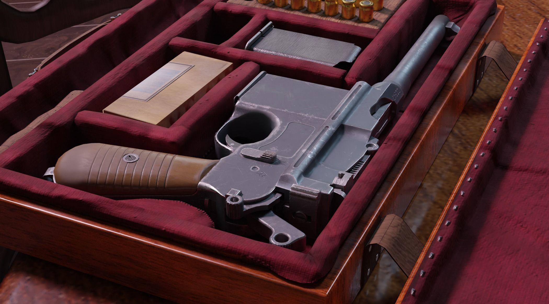 3D model Mauser C96 Broomhandle with carry case low poly game asset VR ...