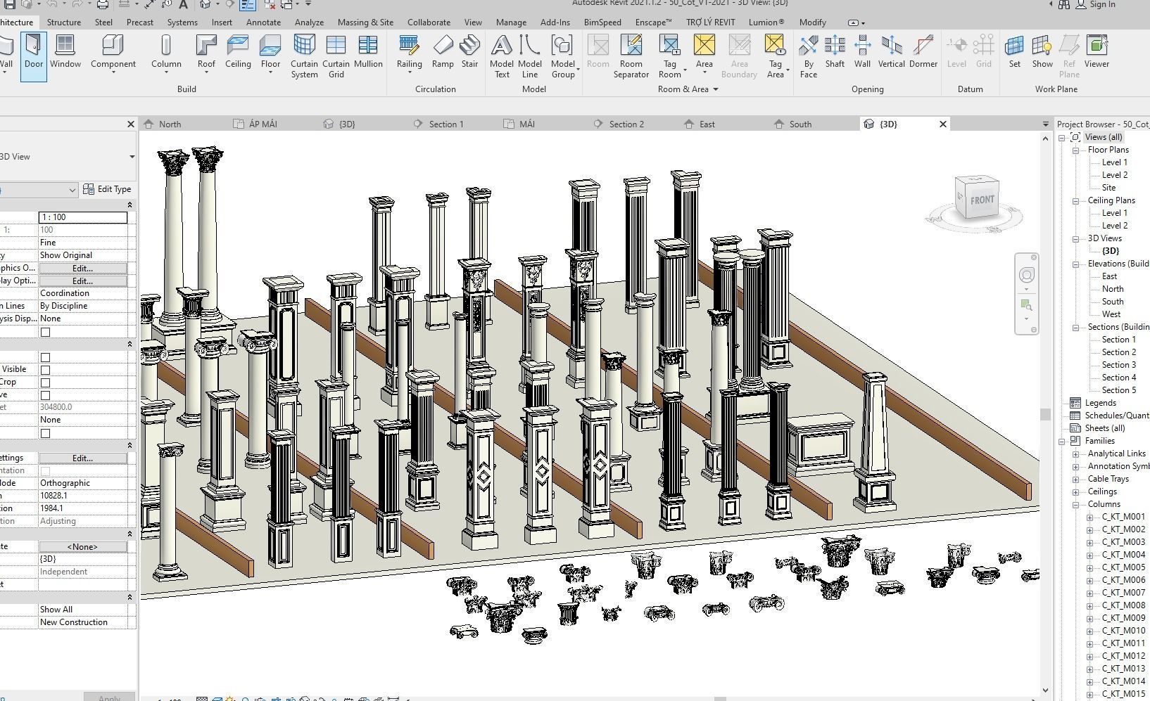 3D model 50 neoclassical architectural columns built with revit VR / AR ...