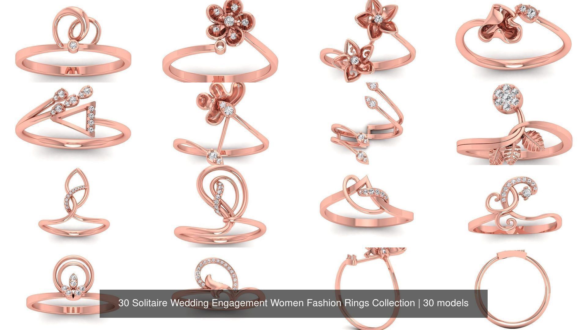 30 Solitaire Wedding Engagement Women Fashion Rings Collection | CGTrader