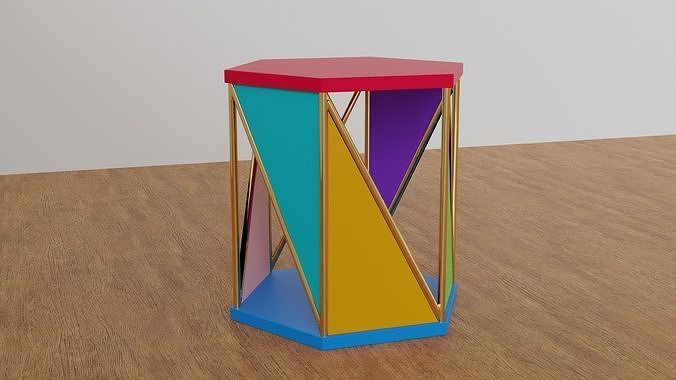 Modern Colorful Geometric Brass and MDF Side Table free 3D model | CGTrader