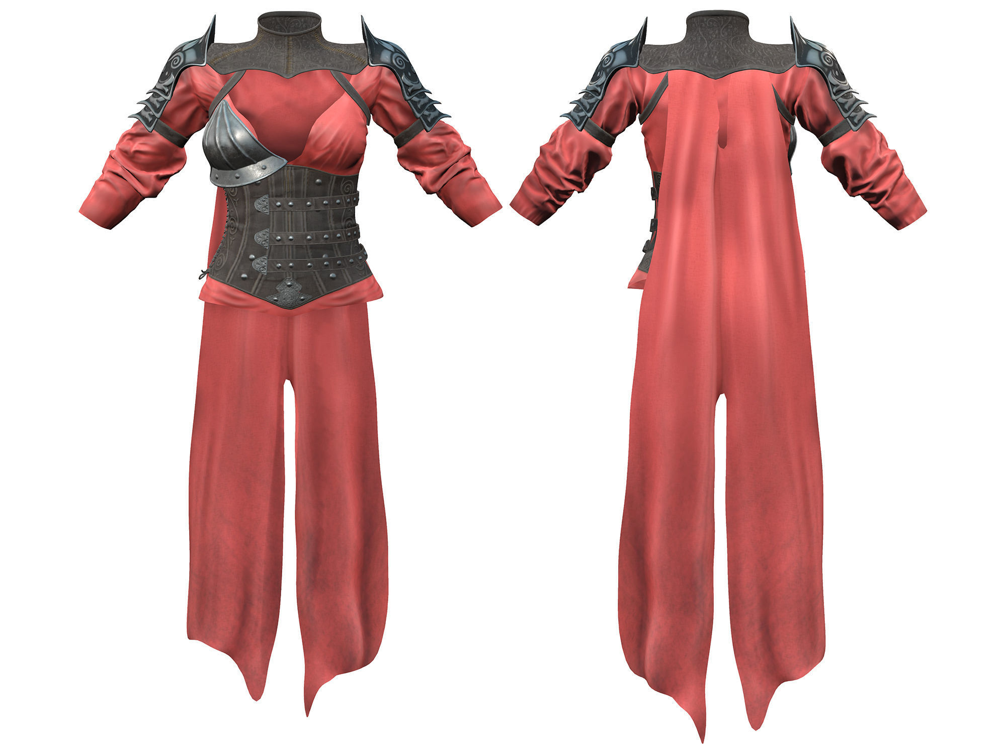 3D model Medieval Fantasy Outfit Top Pants Shoes Gloves Sword VR / AR ...
