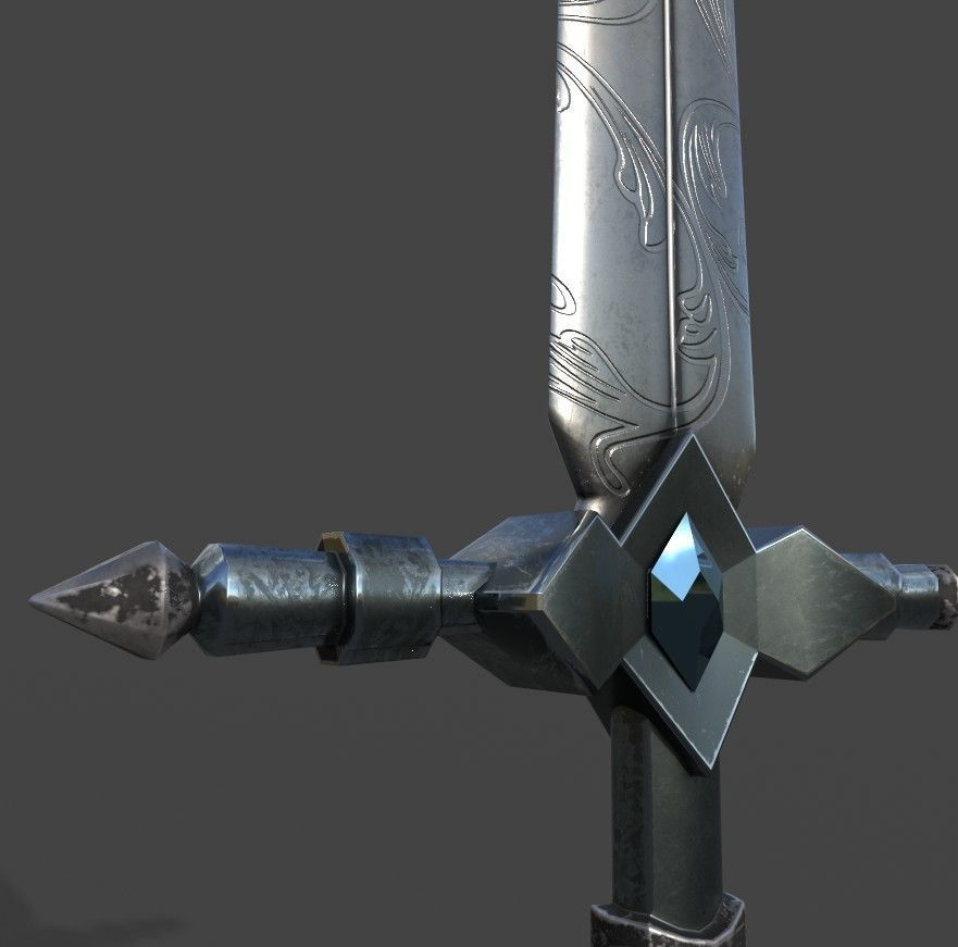 3D model Simple medieval dark metal sword 8 k textures lowpoly VR / AR ...