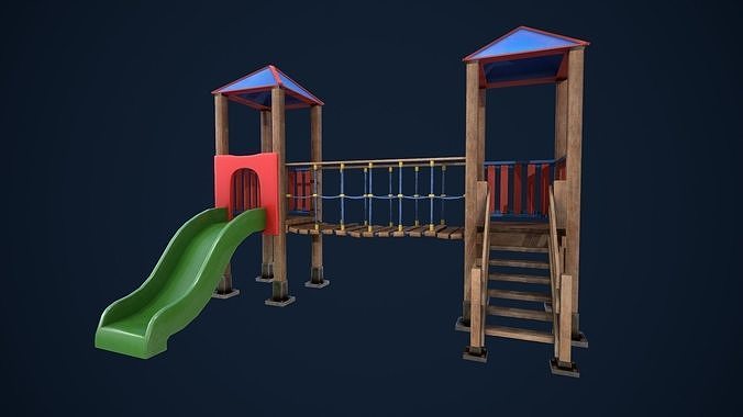3D model Playground wooden bridge with slide VR / AR / low-poly | CGTrader