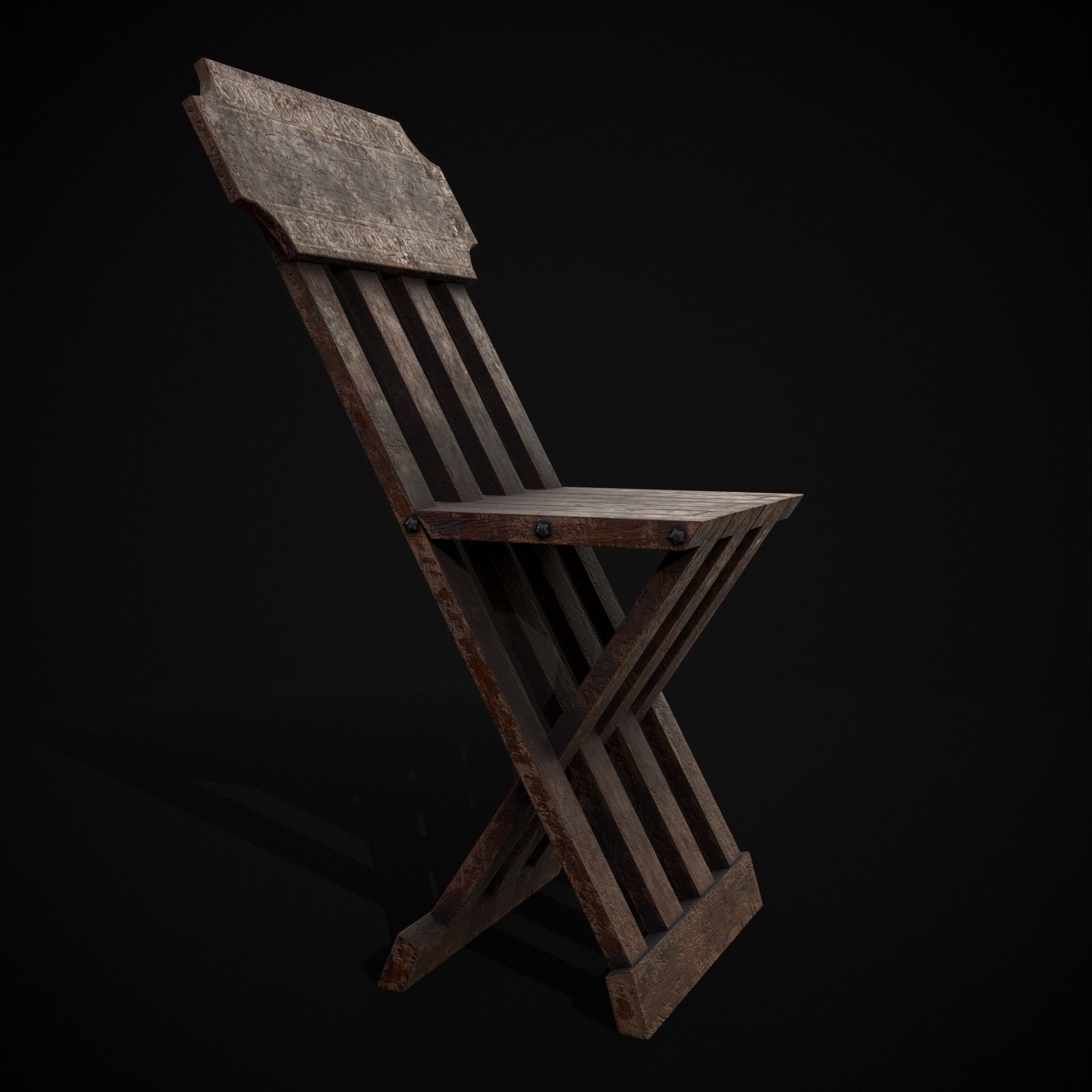 3D model Rustic Medieval Folding Chair VR / AR / low-poly | CGTrader