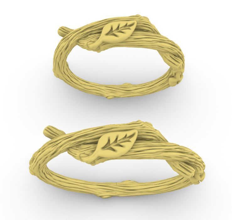 RING - TWIG WITH LEAVES - 2 VERSIONS 3D model 3D printable | CGTrader