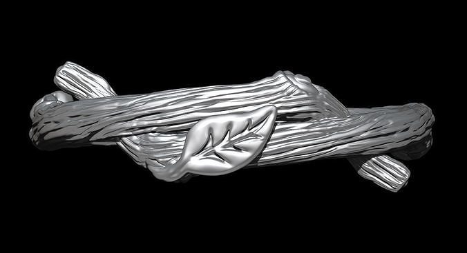 RING - TWIG WITH LEAVES - 2 VERSIONS 3D model 3D printable | CGTrader