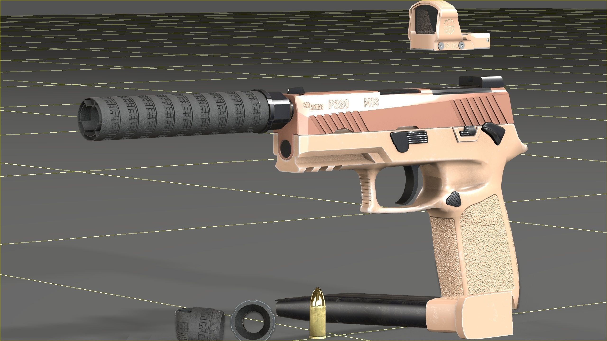 3D model Sig Sauer M18 with MOD X Silencer VR / AR / low-poly | CGTrader