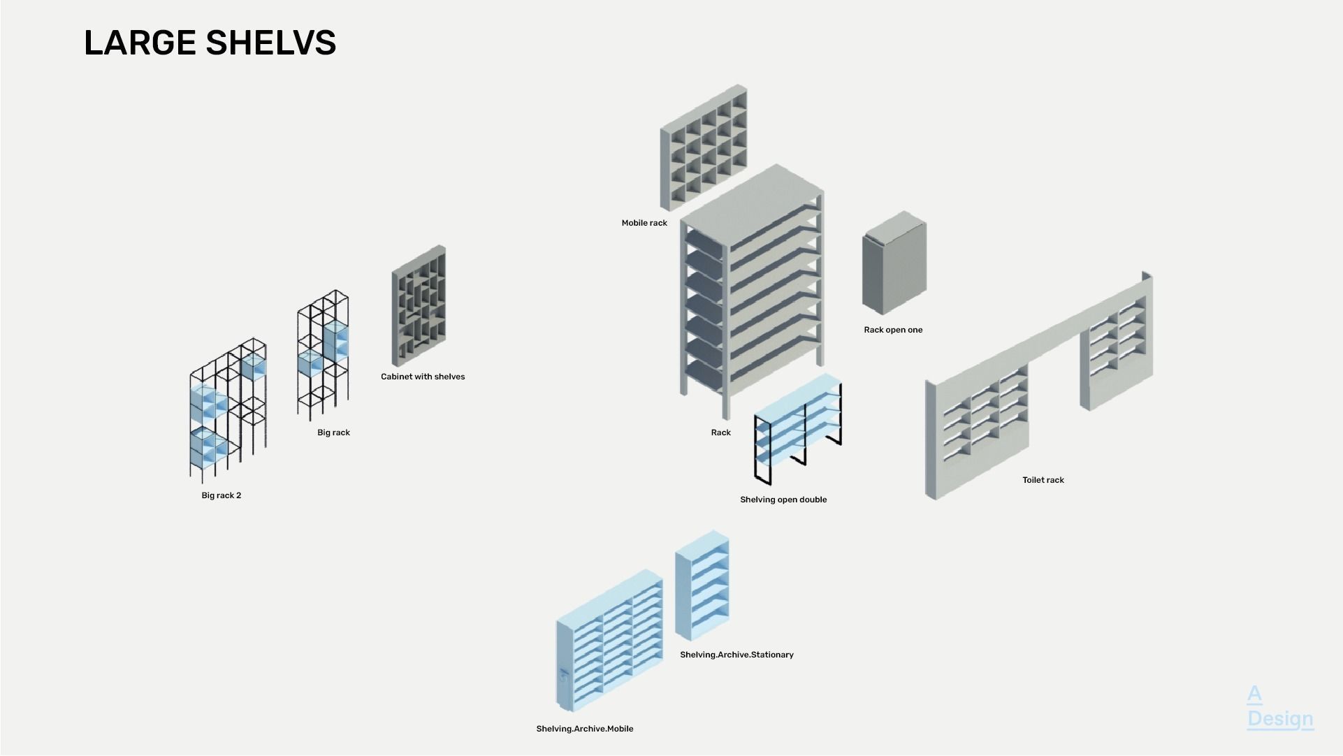 Shelving - Pack of revit families 3D model | CGTrader
