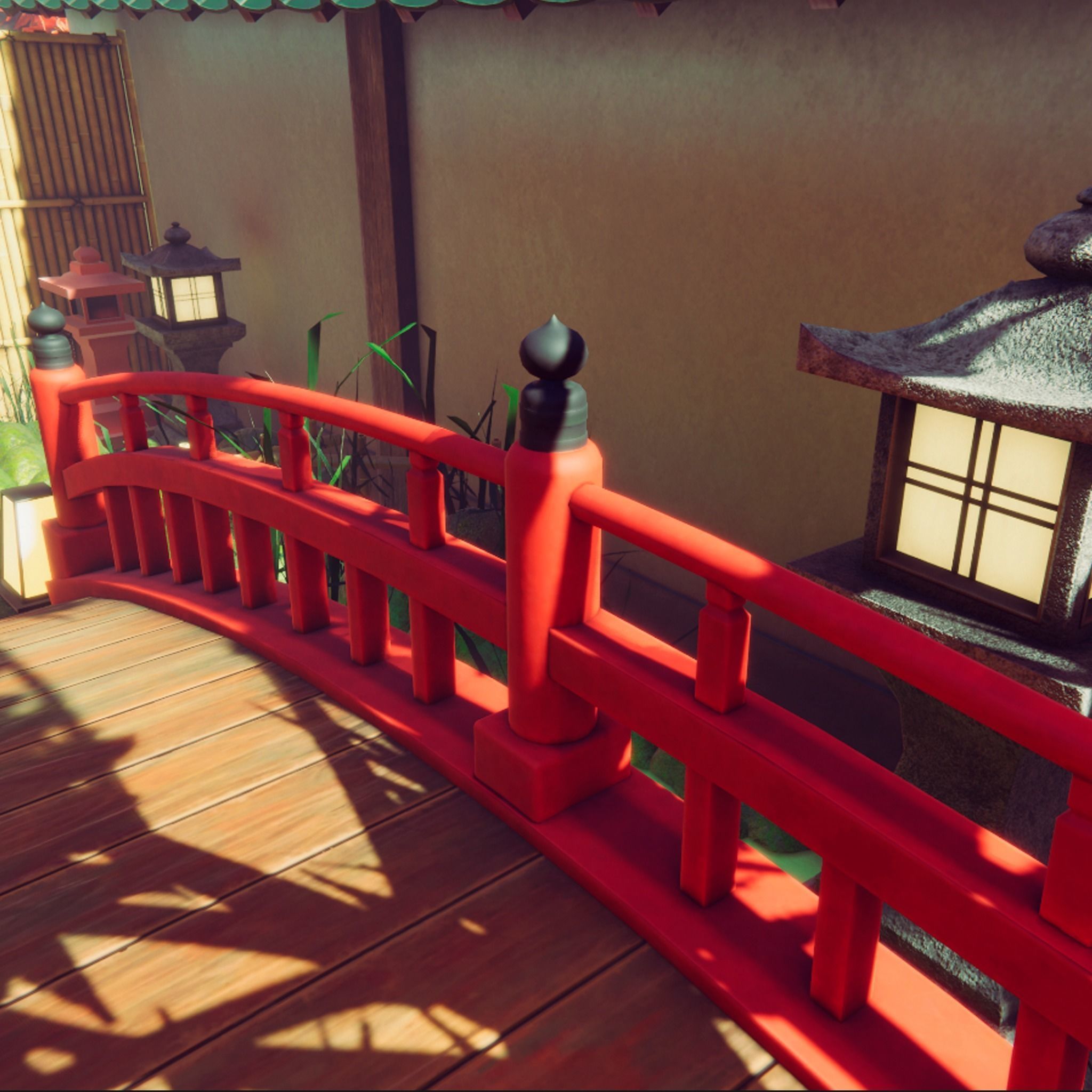 3D model Japanese Red brigde torii garden low poly gameready VR AR VR ...