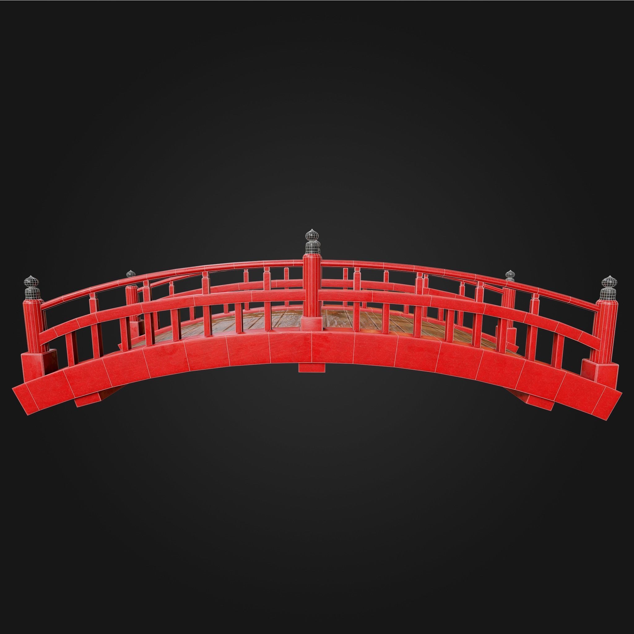 3D model Japanese Red brigde torii garden low poly gameready VR AR VR ...