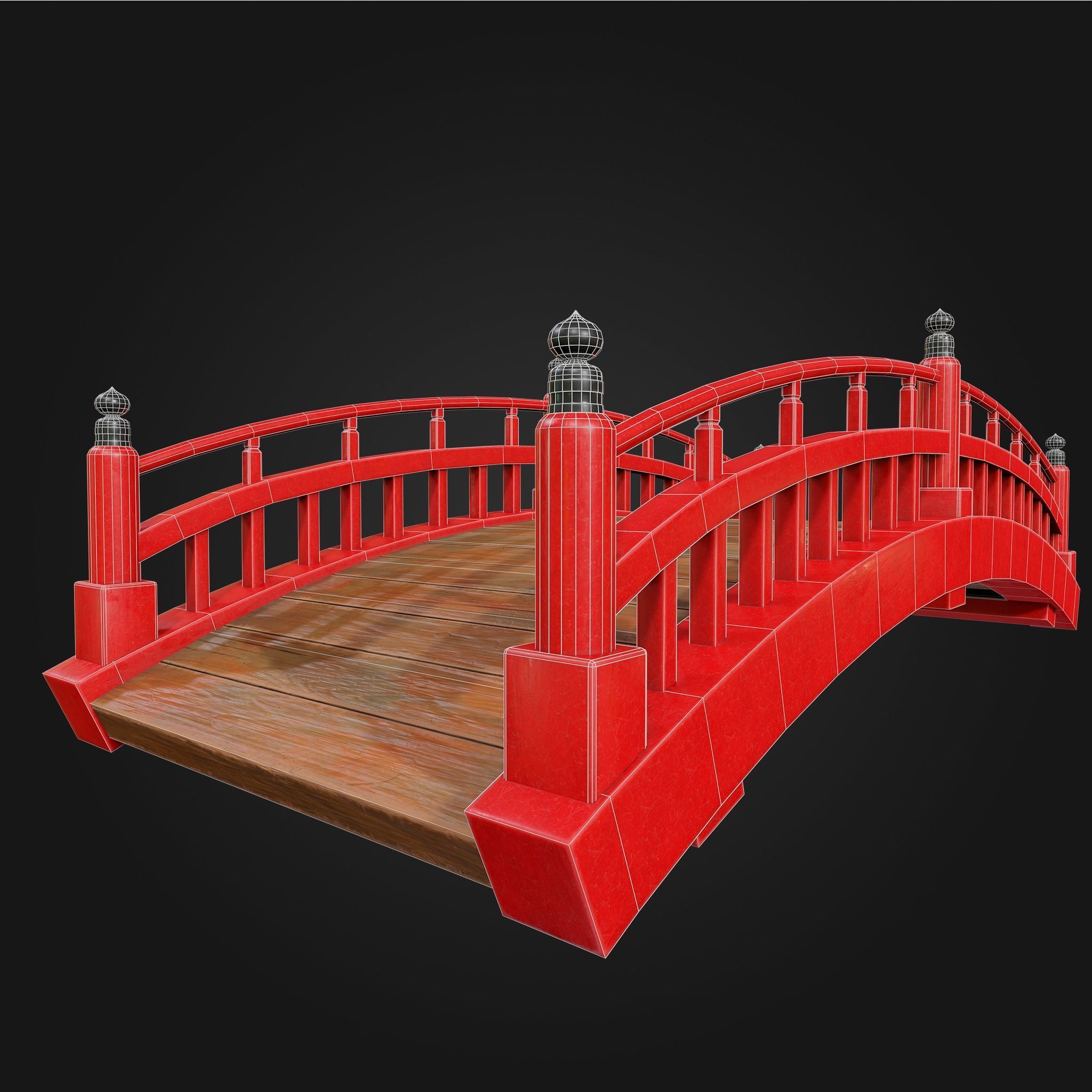3D model Japanese Red brigde torii garden low poly gameready VR AR VR ...