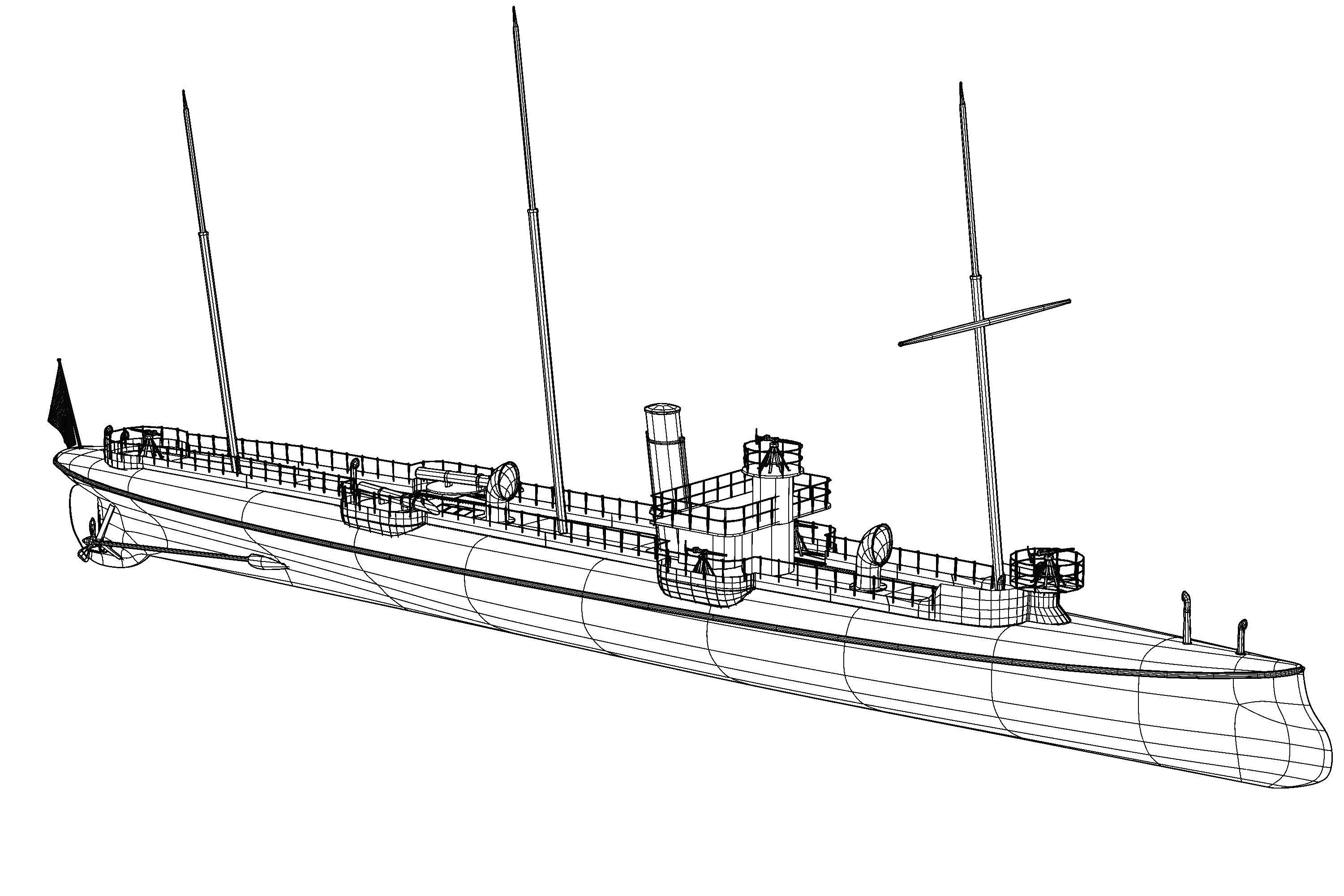 Simple model torpedo gunboat Dragonne 1885 - French Navy 3D model ...
