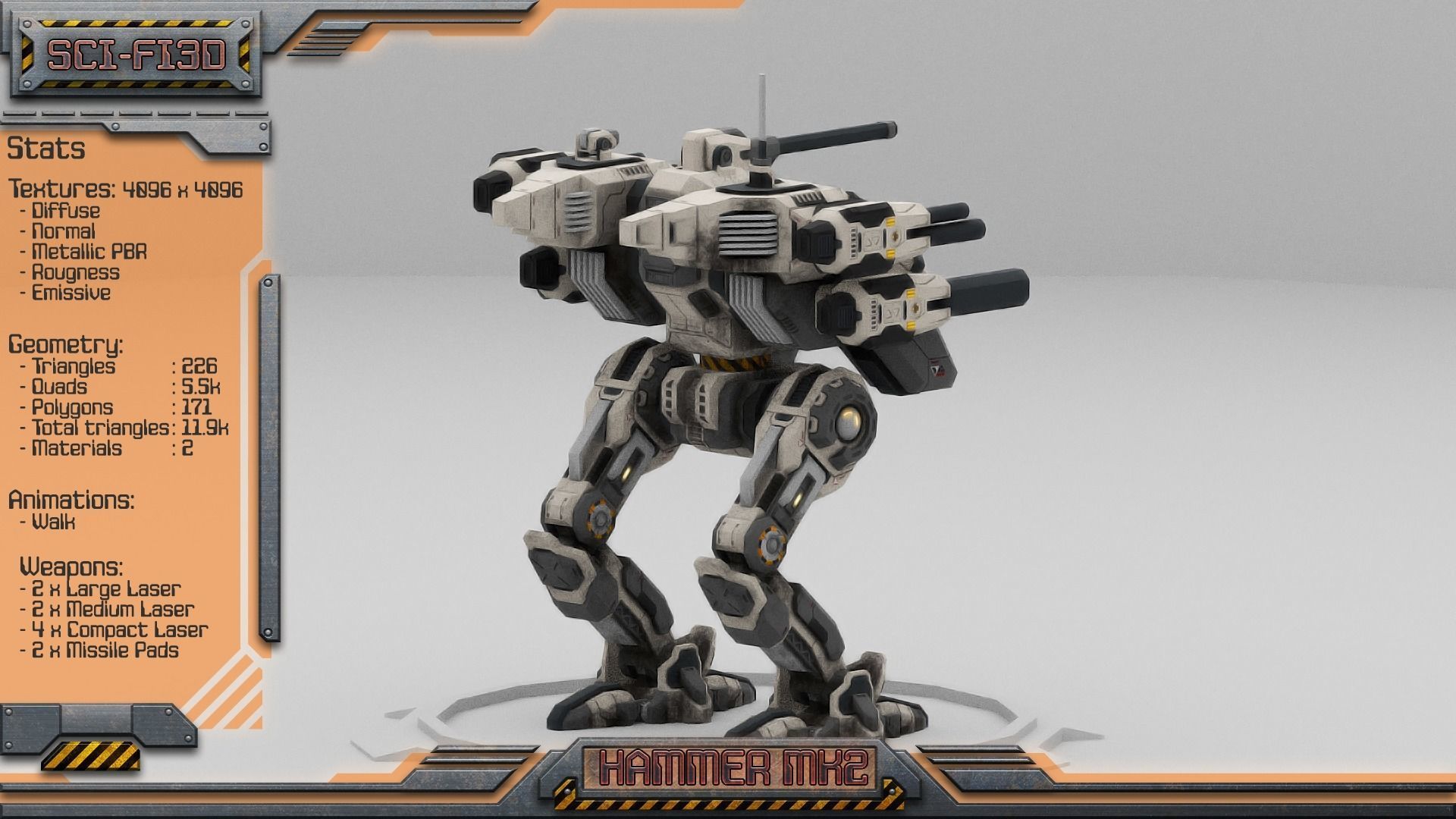 3D model Hammer MK2 BattleMech VR / AR / low-poly | CGTrader
