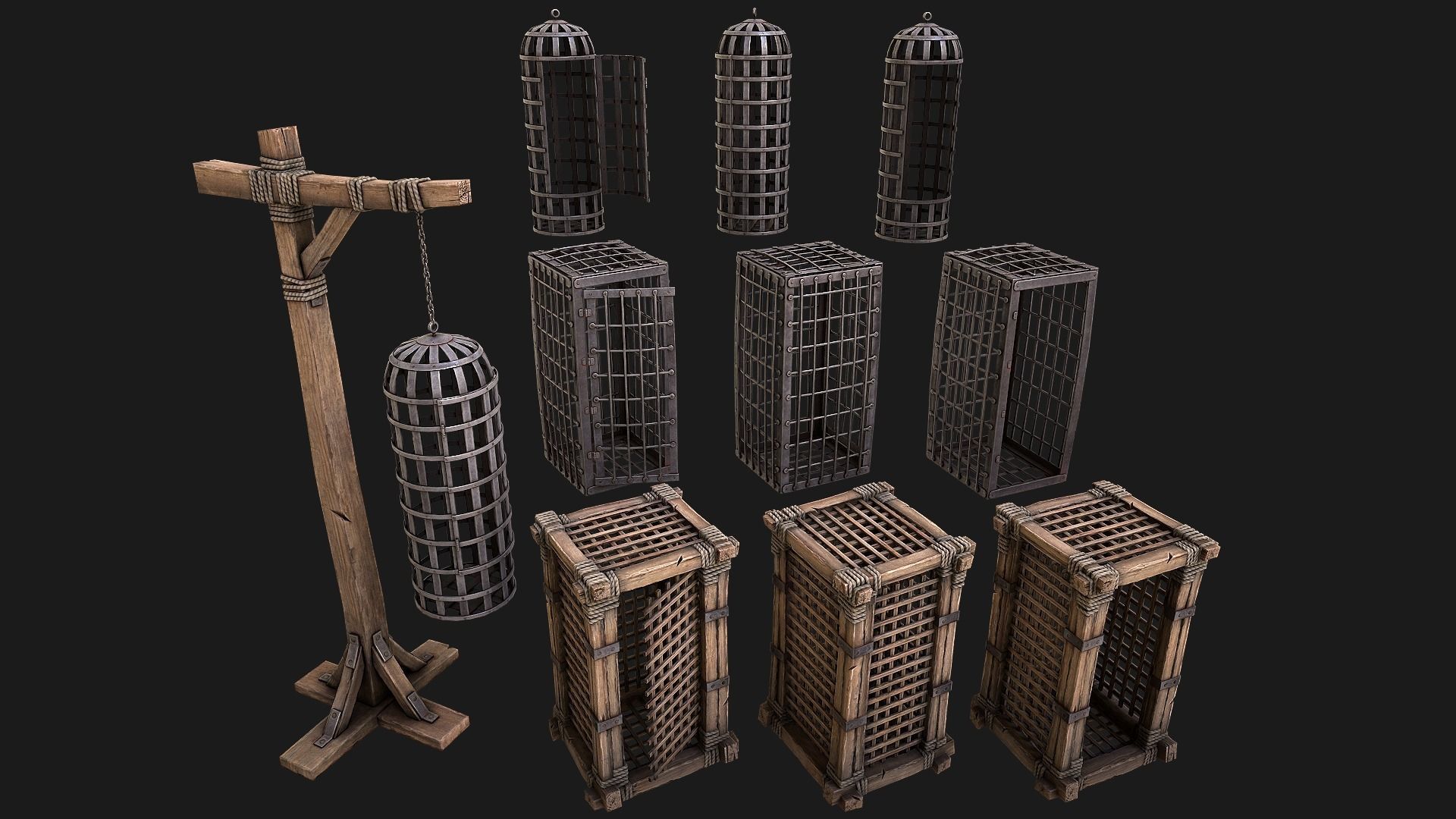 3D model Medieval Torture Cage Set VR / AR / low-poly | CGTrader