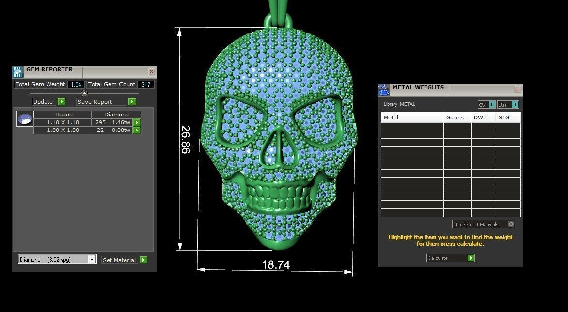 SKULL WITH GEMS PENDANT 3D model 3D printable | CGTrader