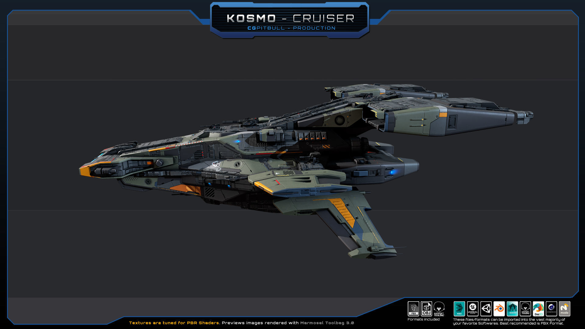 3D model KOSMO Cruiser Spacecraft VR / AR / low-poly | CGTrader