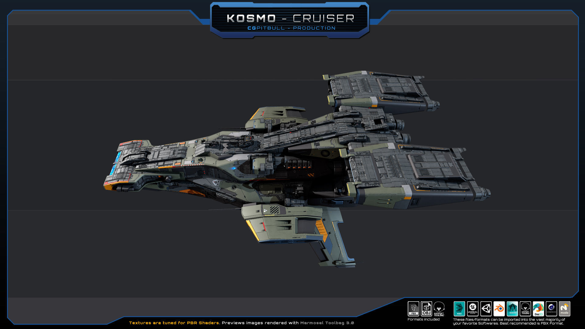 3D model KOSMO Cruiser Spacecraft VR / AR / low-poly | CGTrader