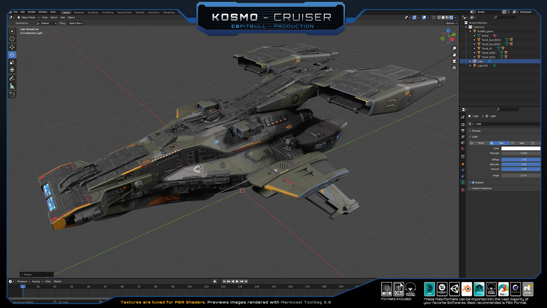 3D model KOSMO Cruiser Spacecraft VR / AR / low-poly | CGTrader
