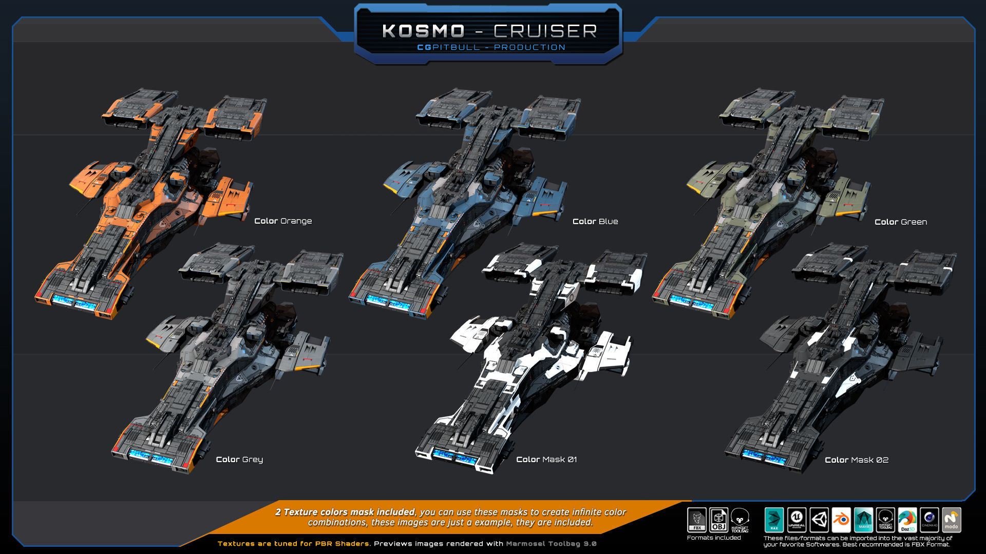 3D model KOSMO Cruiser Spacecraft VR / AR / low-poly | CGTrader