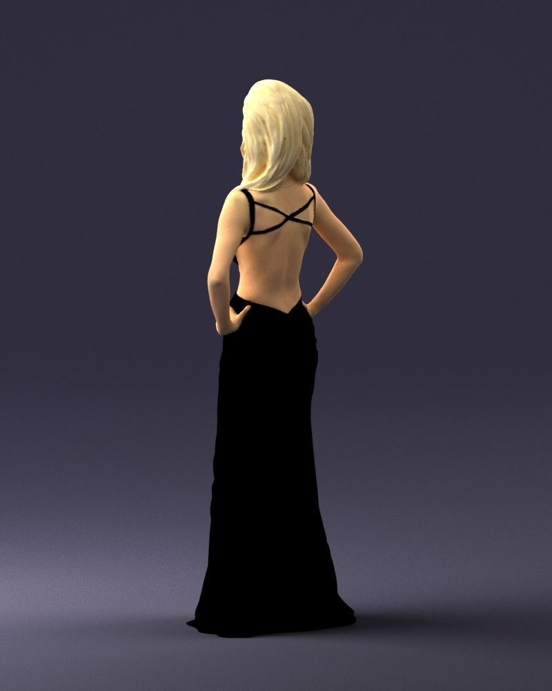 Blonde girl in an open black dress 0313 3D Print Ready 3D model 3D printable | CGTrader